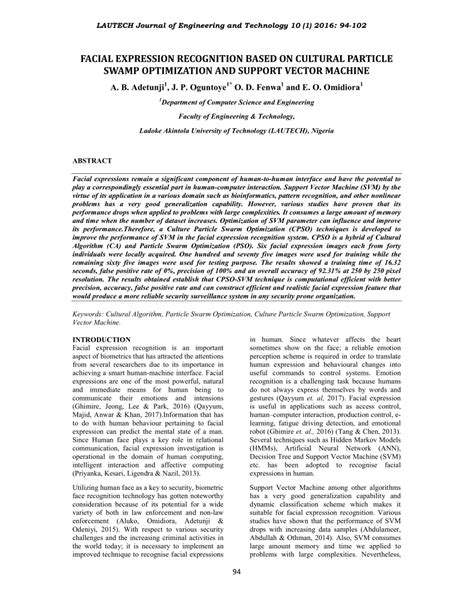 Pdf Facial Expression Recognition Based On Cultural Particle Swamp