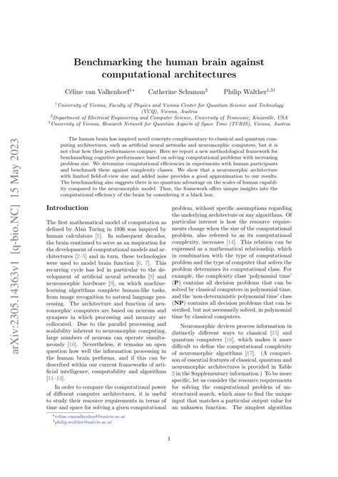 Pdf Benchmarking The Human Brain Against Computational Architectures