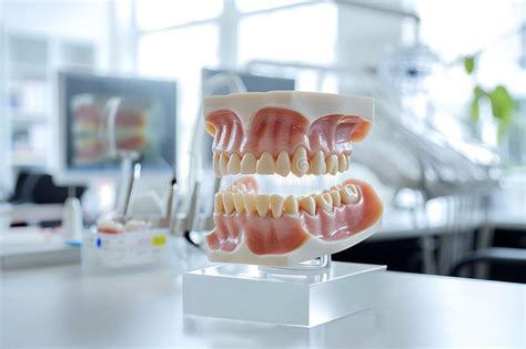 Educational Cross Section Of Denture Model With Labeled Teeth On Whiteboard Stock Illustration