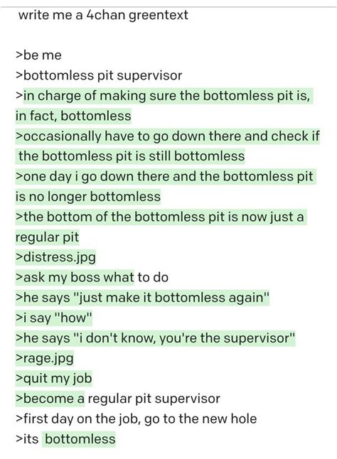 Bottomless Pit Supervisor Greentext Know Your Meme