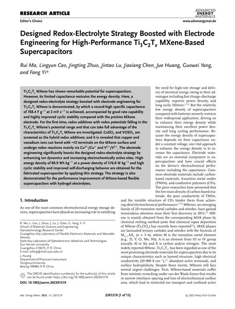 Designed Redox‐electrolyte Strategy Boosted With Electrode Engineering For High‐performance
