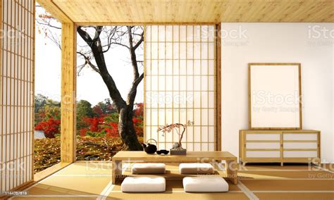 일본 스타일 3d 그림 3d 렌더링으로 설계 된 나무 바닥과 흰 벽이 있는 현대적인 거실의 인테리어 디자인 0명에 대한 스톡 사진 및 기타 이미지 Istock