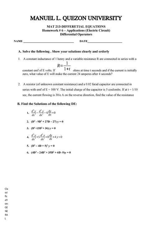 Homework 6 Applications Electric Circuit And Differential Operator