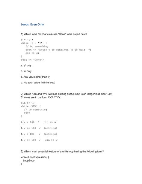 Loops Even Only Lecture Notes 1 Loops Even Only Which Input For