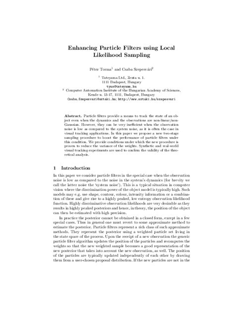 Pdf Enhancing Particle Filters Using Local Likelihood Sampling