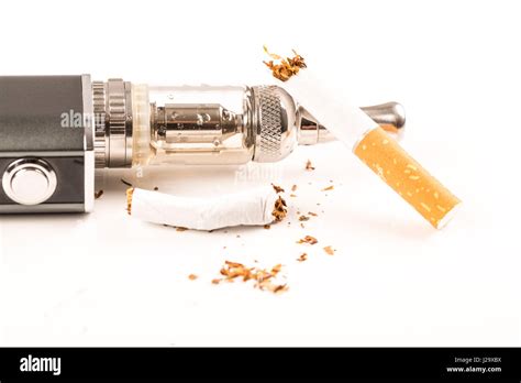 Electronic Cigarettes And Tabacco On White Background Stop Smoking