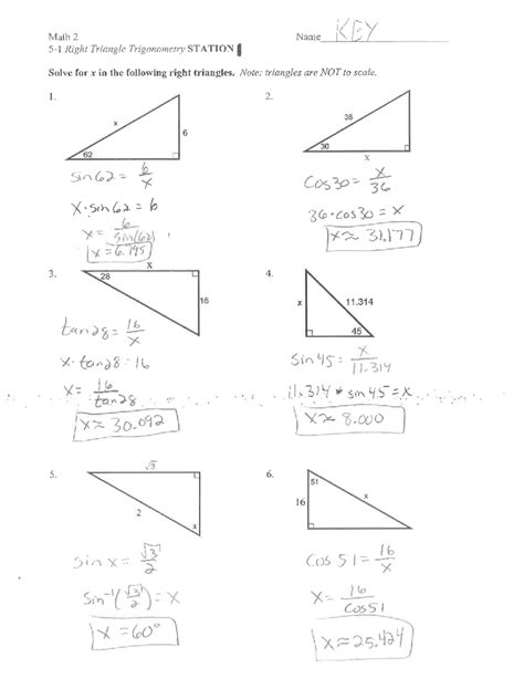 Right Triangle Trigonometry Worksheets