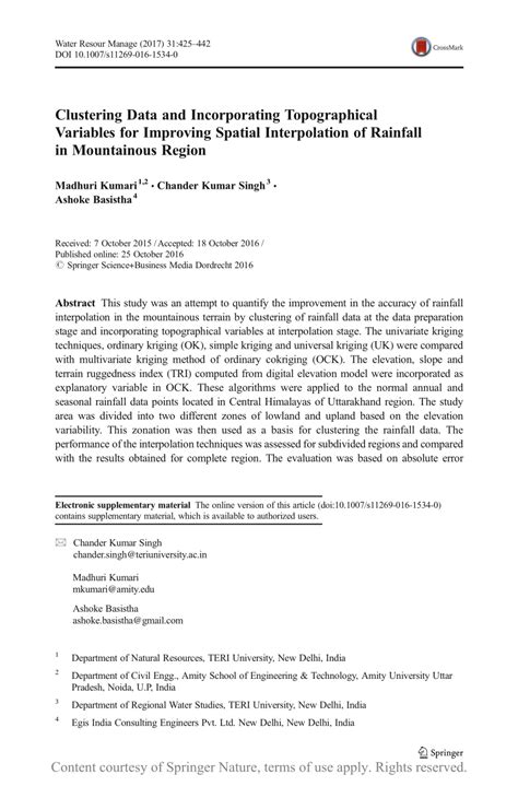 Clustering Data And Incorporating Topographical Variables For Improving