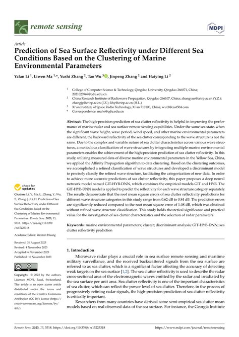 Pdf Prediction Of Sea Surface Reflectivity Under Different Sea Conditions Based On The