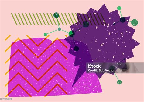 말풍선과 다채로운 기하학적 모양으로 책 트렌디한 리소 그래프 디자인의 교육용 오브제 기하학 요소 추상 리소그래프 인쇄 질감 스타일 추상적인에 대한 스톡 벡터 아트 및 기타
