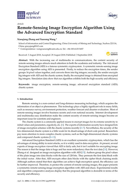 Pdf Remote Sensing Image Encryption Algorithm Using The Advanced