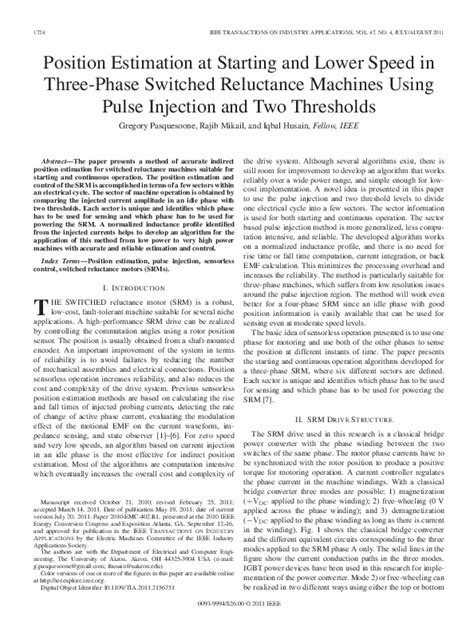 Pdf Position Estimation At Starting And Lower Speed In Three Phase Switched Reluctance