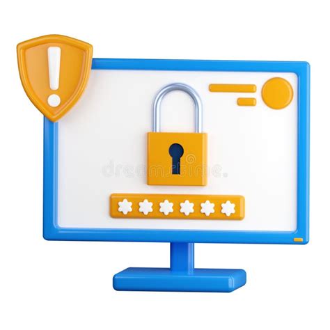 3d Icon Computer Monitor Icon With A Lock On The Display Stock