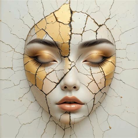 Healing Through Kintsugi Fragmented Face Reassembled With Gold Stock
