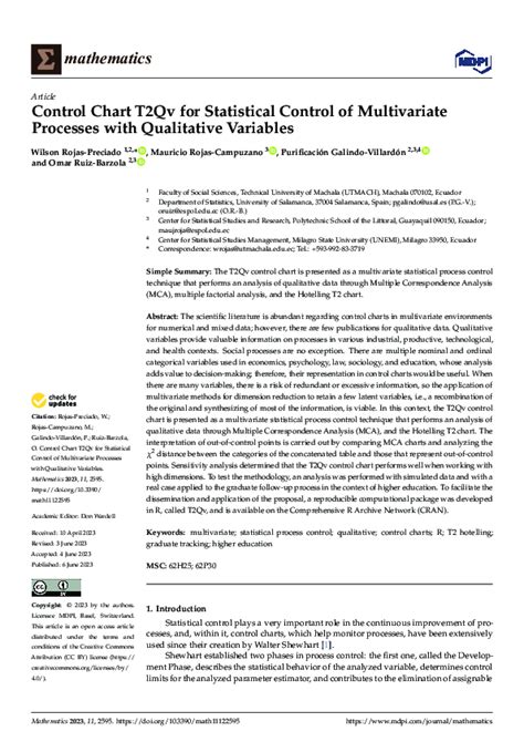 Pdf Control Chart T2qv For Statistical Control Of Multivariate Processes With Qualitative