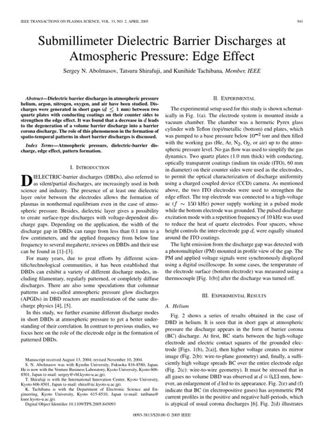 Pdf Submillimeter Dielectric Barrier Discharges At Atmospheric Pressure Edge Effect