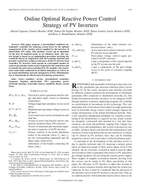 pdf online optimal reactive power control strategy of pv inverters