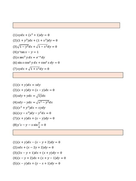 07 Ordinary Differential Equations Sheet Pdf Equations