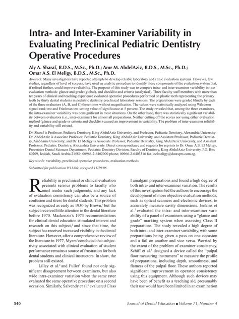Pdf Intra‐ And Inter‐examiner Variability In Evaluating Preclinical