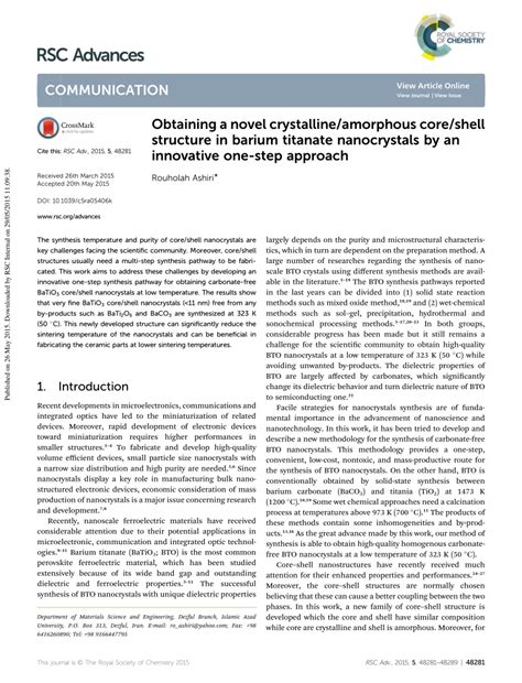 Pdf Obtaining A Novel Crystalline Amorphous Core Shell Structure In Barium Titanate