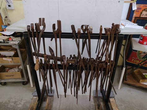 Assorted Blacksmith Tools And Rack Auction