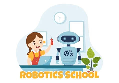 Illustration Vectorielle De Lécole De Robotique Avec Projet Robotique