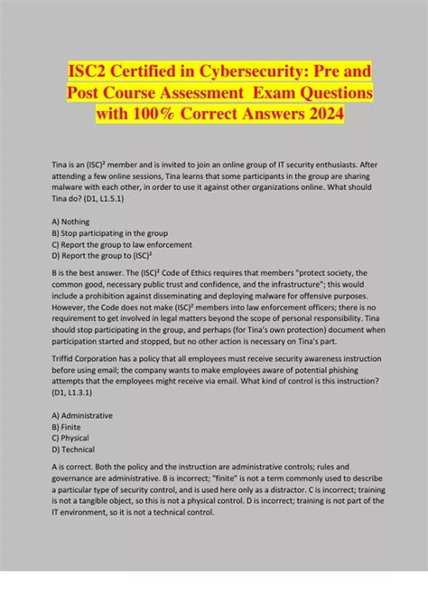 Isc2 Certified In Cybersecurity Pre And Post Course Assessment Exam Questions With 100 Correct