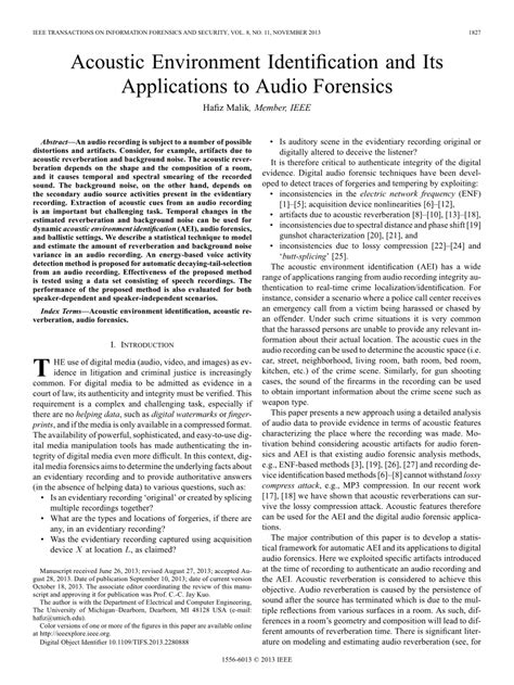 Pdf Acoustic Environment Identification And Its Applications To Audio