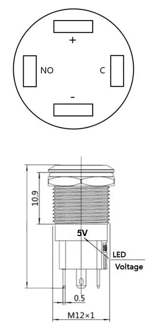 Push Button On Off Self Lock 5V LED Red Stainless Steel 12mm OTRONIC