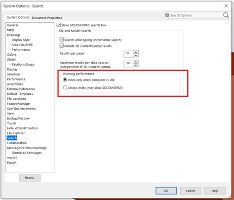 eleven system options to optimize solidworks performance