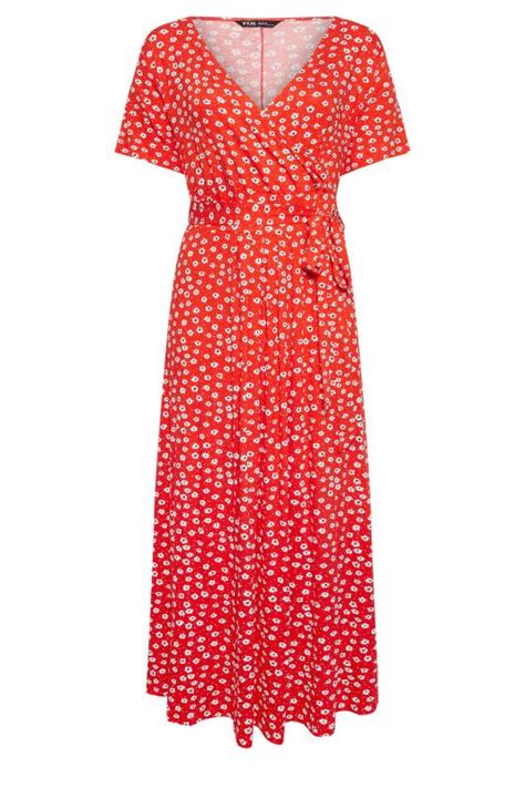 Yours Plus Size Orange Ditsy Floral Print Maxi Wrap Dress Yours Clothing