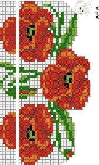 Beaded Poppy Pattern Design Orange Poppy Cross Stitch Pattern Beaded