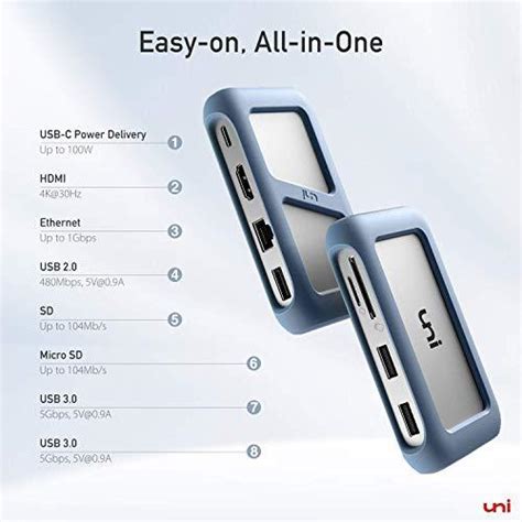 USB C Hub Uni USB Type C In Hub With Detachable Connector K HDMI Ethernet SD MicroSD