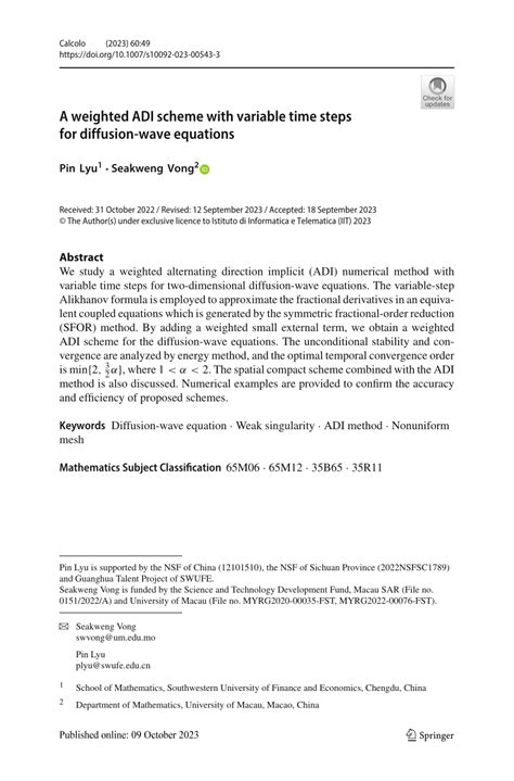 Pdf A Weighted Adi Scheme With Variable Time Steps For Diffusion Wave Equations