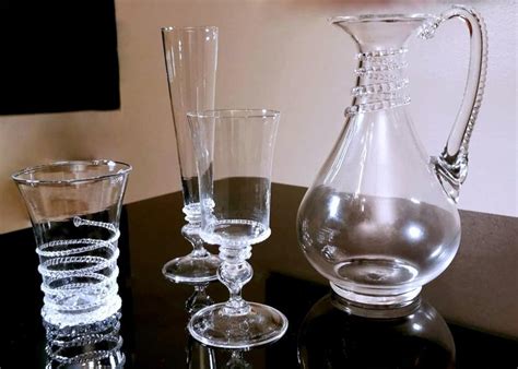 Murano Service 36 Glasses And Pitcher In Blown Glass And Applied