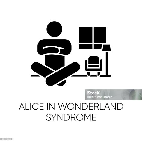 이상한 나라의 앨리스 증후군 글리프 아이콘입니다 시각적 인식 크기 왜곡 난독 장애 방향 감각 상실 드문 정신 장애 실루엣 기호입니다 음수 공간입니다 벡터 절연 그림 0명에