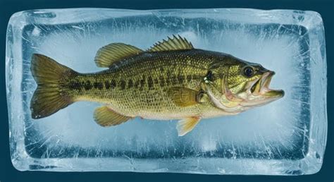 Frozen Largemouth Bass In Ice Block A Largemouth Bass Frozen In A Clear