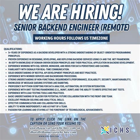 We Are Hiring Senior Backend Engineer Remote Working Hours Follow Us… International