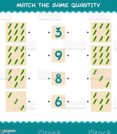 동일한 양의 오이를 일치시합니다 계산 게임 사전 쇼올 년 어린이와 유아를위한 교육 게임 0명에 대한 스톡 벡터 아트 및 기타