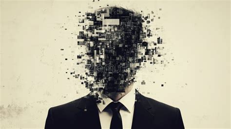 Fragmented Identity Faceless Man In Suit Digital Distortion Stock