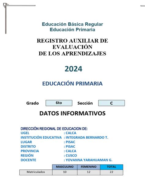 Registro Auxiliar Desempeños 6to Grado Pdf Comunicación Matemáticas