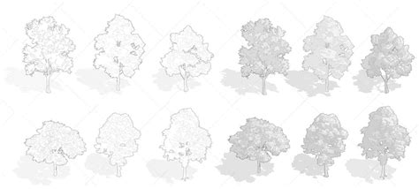 Tree Drawing Axonometric Trees Vector Svg Vector Etsy