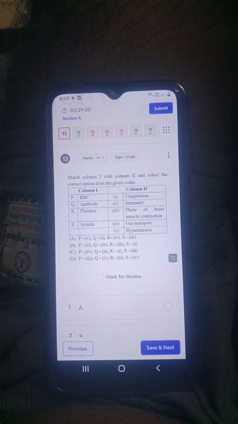 Match Column I With Column Ii And Select The Correct Option From The Give