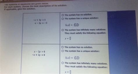 Solved Two Systems Or Equations Are Given Below For Each