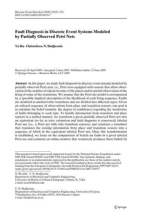 Pdf Fault Diagnosis In Discrete Event Systems Modeled By Partially