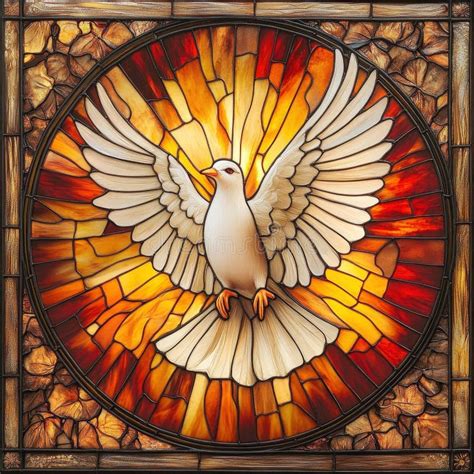 Stained Glass Depicting The Holy Spirit As A Dove With Vibrant Colors