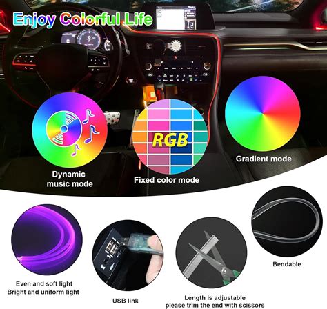 Livtee Smart Led 자동차 조명 Usb 포트와의 내부 Led 스트립 광섬유 앰비언트 조명 차량 무선 앱 제어 음악과 동기화 자동차 장식 내부 액세서리 선물