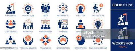 작업장 아이콘 세트 회의 팀워크 세미나 팀 빌딩 등을 수집합니다 벡터 일러스트 레이 션입니다 어떤 색상으로도 쉽게 변경할 수 있습니다 아이콘에 대한 스톡 벡터 아트 및 기타