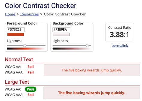 Screenshot Of The Color Contrast Checker That Tests Custom Foreground And Background Colors