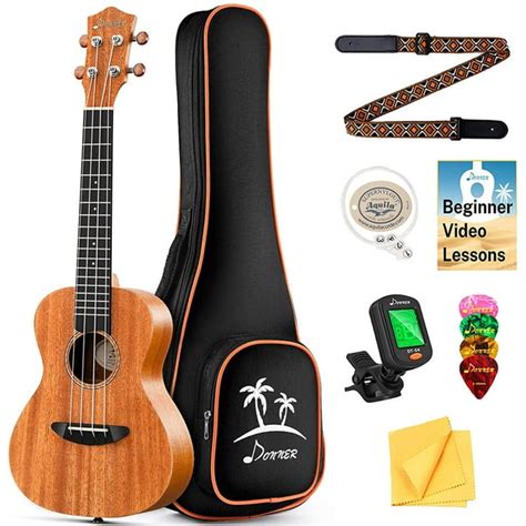 Donner Professional Concert Ukulele Mahogany 23 Starter Bundle Kit